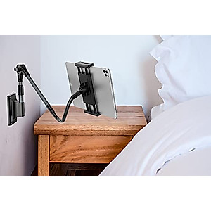 BEATYLIFE Wall Mount Tablet Phone Holder for Bed Kitchen Hair Salon Studio, Gooseneck Flexible Arm Clip Wall Tablet Cell Phone Stand, Compatible with iPhone, iPad, Fire HD 8, Galaxy Tabs 4.7"-11"