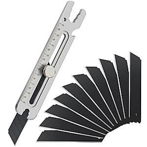 Tomorotec 4-In-1 Multifunctional Utility Knife, Stainless Steel Box Cutter Retractable w/ 10 SK5 Replacement Blades, Mutipurpose for Knife, Ruler, Bottle Opener, Wrench, Heavy-Duty for Office Home Use