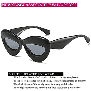 Akirawang Fashion Trendy Cat-eye Sunglasses for Women Oversized Thick Frame Sexy Lip Candy Color Glasses Designer Style
