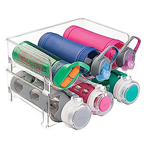 mDesign Plastic Free-Standing Stackable 3 Bottle Storage Holder Rack - Water, Wine, and Drink Organizer Shelf for Kitchen Countertop, Cabinet, Pantry, Fridge, Freezer - 2 Pack - Clear