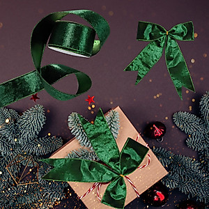 2 Rolls Christmas Velvet Ribbon 2.5 Inches Width Vintage Wide Wired Edge Wrapping Ribbon for Christmas Gift Wrapping, Bow Making（Green,Red）