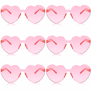 Frienda 6 Pairs Valentines Heart Sunglasses Transparent Love Glasses Tinted Eyewear Rimless Glasses (Light Pink)
