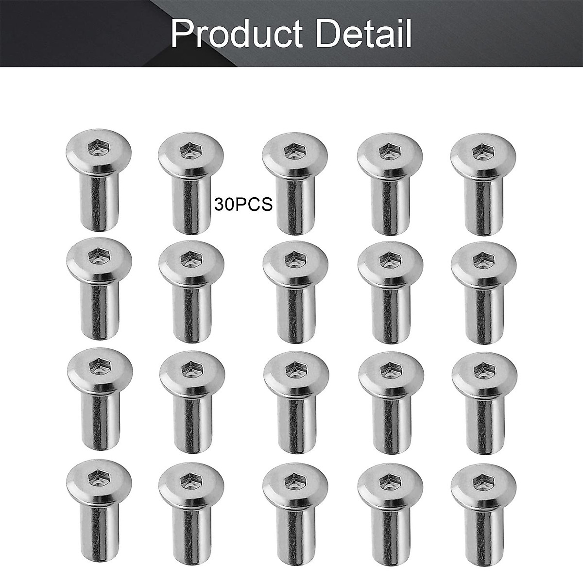 MroMax M6x17mm Nickel Plated Iron Insert Nut Rivet Hex Socket Head Nuts Screw Post Mounting for Furniture Installation Nickel Tone 30Pcs
