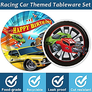 98 Pieces Racing Car Party Decorations Hot Car Tableware Set Racing Car Plates Napkins Tablecloth Party Supplies Kit for Kids Boys Racing Birthday Table Cover Dinnerware Party Favors 24 Guests