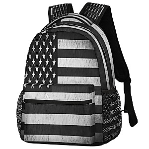 White Black American Flag Backpack for Women Men Waterproof Travel Bookbag with Adjustable Shoulder Strap Backpack Travel Laptop Backpack for College School Work Hiking Camping 16 inch