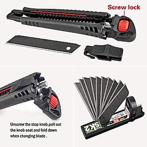 ASSIST Heavy Duty Utility Knife,Zinc Alloy Box Cutter，with Extra 10 Pcs SK2 High-Carbon Steel Black Premium Tempered Sharp Blades, Hand tool Christmas Gifts