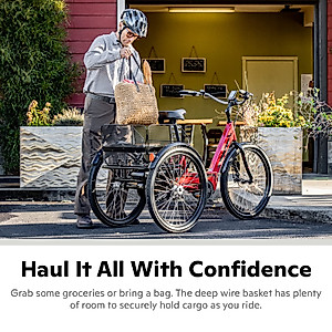 Schwinn Meridian Adult Tricycle Bike, Mens and Womens Three Wheel Beach Cruiser, 26-Inch Wheels, Low Step-Through Frame, Wide Seat, Rear Folding Basket, Single-Speed, White