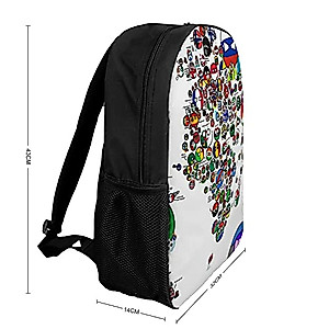 Woidxzxza Countryball Polandball World Map School Backpacks Large Capacity Travel Bag Book Bags Sports Daypack for Girls Boys