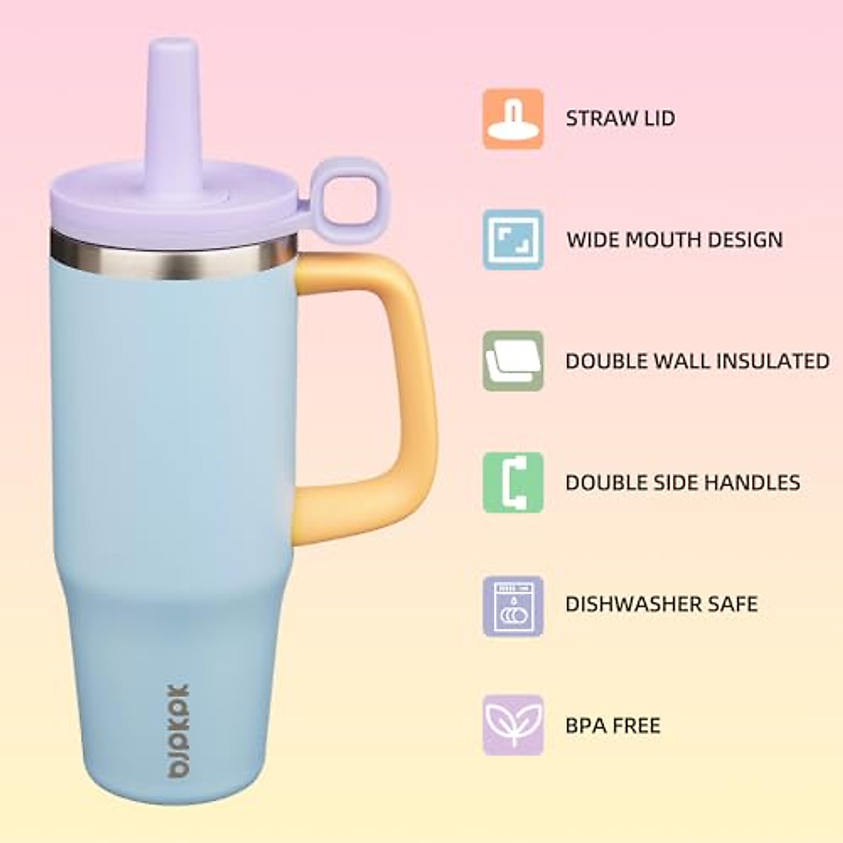 BJPKPK 32oz Stainless Steel Insulated Tumbler with Handle and Straw Travel Coffee Mug Thermal Cups with Lid,Blue