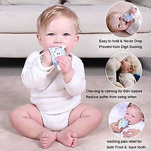 Smily Mia Reindeer Organic Baby Toys 0-6Months, Mitten for 3-6Months, Easy to Hold Stem with Chewing Nubs for Teething Pain Relief for 6-12Months Babies, Light Blue