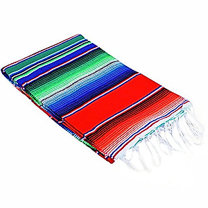 MEXIMART's Authentic Medium Mexican Blankets Colorful Serape Blankets 80" x 48" (Red)