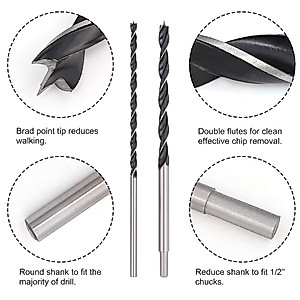 COMOWARE 12" Extra Long Brad Point Drill Bit Set, 12 Pcs High Carbon Steel Long Drill Bit, Long Drill Bits for Wood, Plastic, PVC, Composite & Rubber, 1/8", 3/16", 1/4", 5/16", 3/8", 7/16", 1/2"