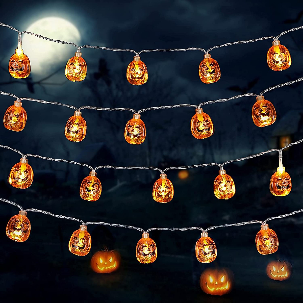 Halloween Decorations Pumpkin String Lights, 14.7 feet 30 LEDs Hanging Lighted Glowing Pumpkin Lantern Lights, Indoor Outdoor Halloween Decor Holiday Party Lights for Patio, Garden, Gate, Yard, Tree