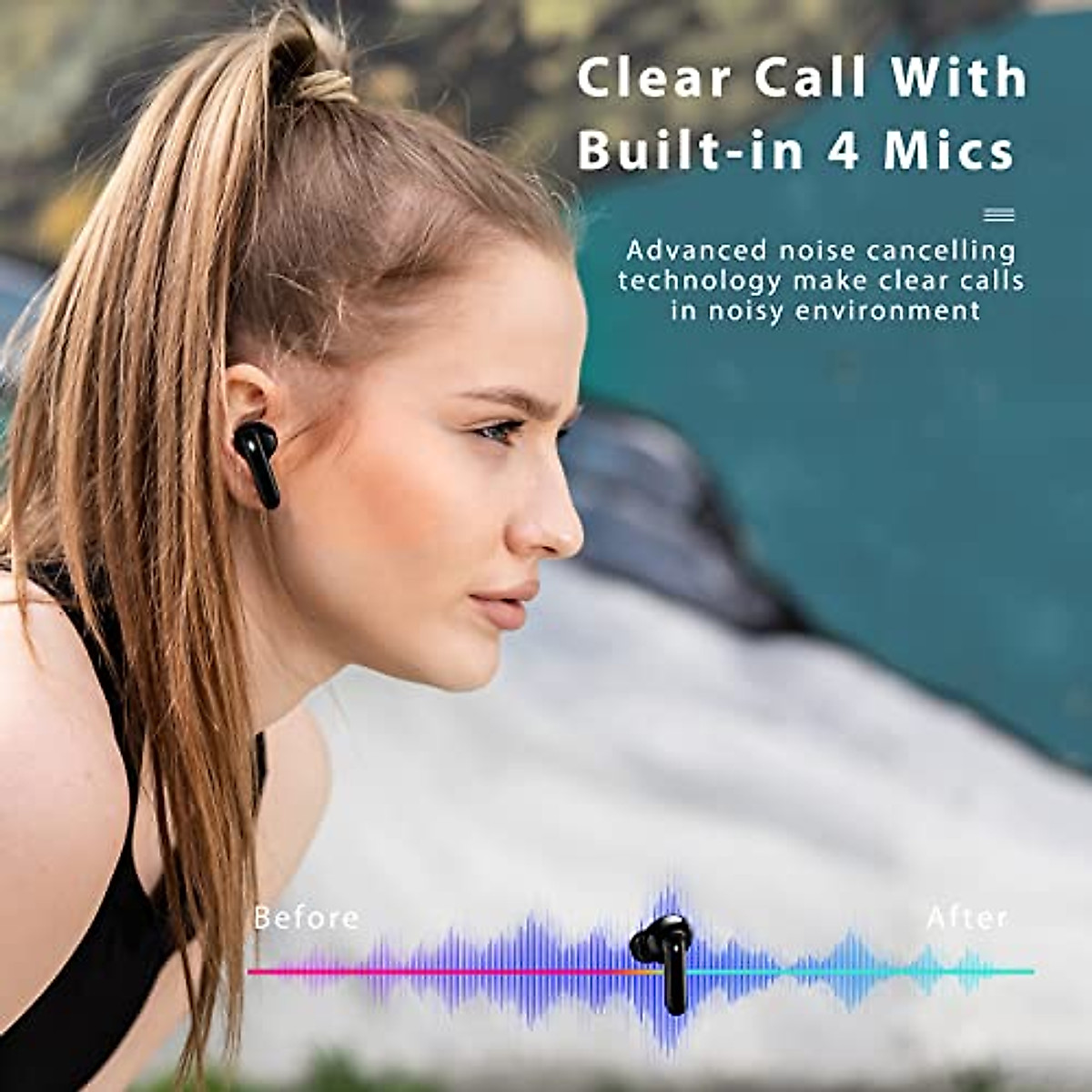 AWEI S1 Ultra Wireless Earbuds Bluetooth 5.3 Earbuds with 4 Mics Call Noise Cancelling, 10 mm Drivers, Stereo Sound Deep Bass in-Ear Headphones, Game Mode, IPX7 Waterproof for Gym Running