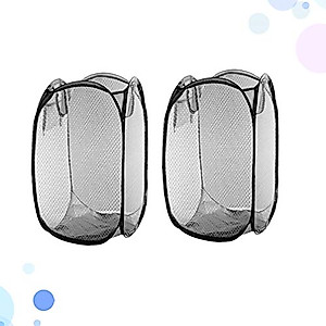 Yardwe Popup Mesh Laundry Basket, 2PCS Collapsible and Portable Clothes Washing Laundry Hamper for Laundry Room, Bathroom, Kids Room, College Dorm or Travel (Black, 30x30cm)