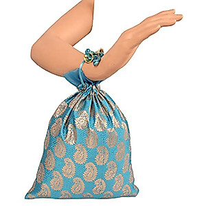 Touchstone Gorgeous Gift Wrapping bags reusable environment friendly Large Drawstring Paisley Brocade for birthdays, wedding, return present packing set. pack of 9. 12x9 inches