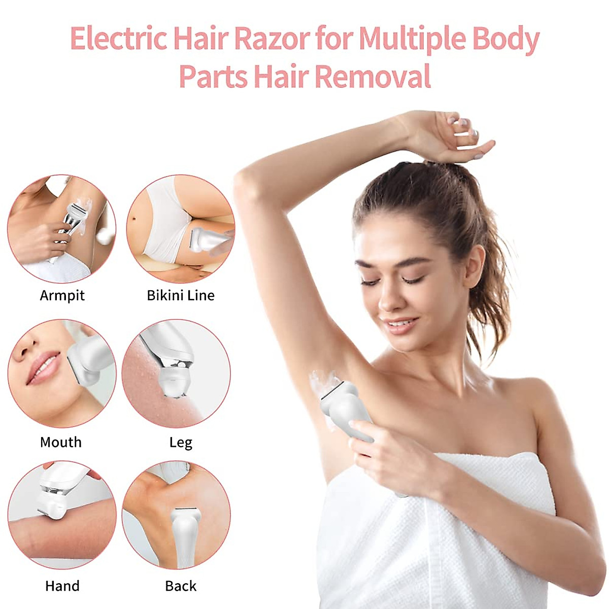 Electric Shaver for Women, LED Display 3 in 1 Blade Electric Razor Painless for Legs Bikini Trimmer Underarm Public Hairs, Rechargeable Womens Hair Remover Wet Dry Use Cordless with Detachable Head