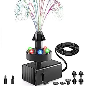 SZMP Bird Bath Fountains, Upgraded 24-Hours Working Bird Bath Fountain Pump with Lights & 7 Nozzle, 16.4Ft Power Cord & Adapter, Adjustable Water Pump for Garden, Pond, Fish Tank, Outdoor (Colorful)