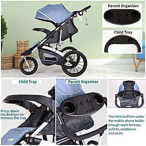 Baby Jogging Stroller for Toddler Kids Compact Single City Jogger Strollers All Terrain Jog 3 Wheels Pushchair Expedition with Parent Console (Blue)