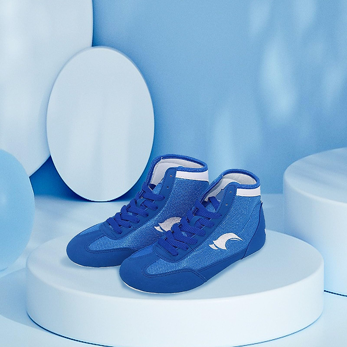 AOIROE Children's Boxing Shoes High Top Training Wrestling Shoes Children's Boxing Shoes Long Boots (Blue, 13 Little Child)