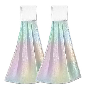 NINEHASA Hand Towels for Bathroom and Kitchen,Watercolor Girly Ombre Blue Pattern Gradient Pastel Iridescent Rainbow,Soft Hanging Tie Towel with Loop Used for Tea,Bar,Laundry Room,Bath,Decor