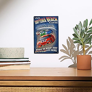 Lantern Press 6x9 Inch Wood Sign, Ready to Hang Wall Decor, Daytona Beach, Florida, Racecar Scene
