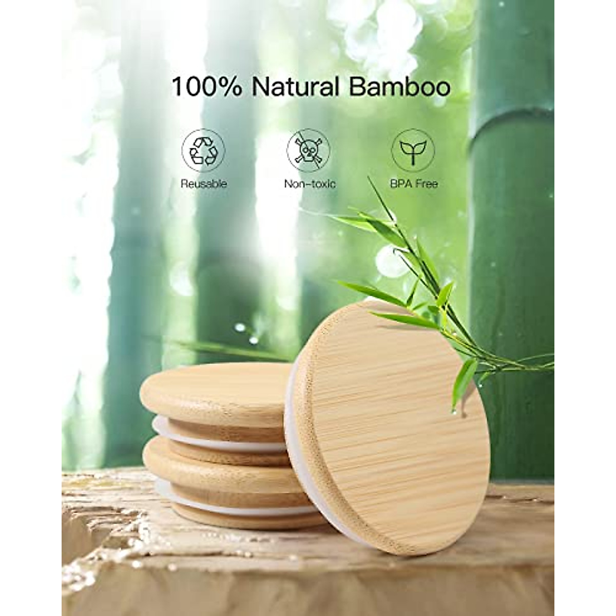Oui Yogurt Jar Lids - 6 Pack Oui Lids- Natural Bamboo Wood with Silicone Sealing Rings, For 5 Oz Oui Yogurt Jars