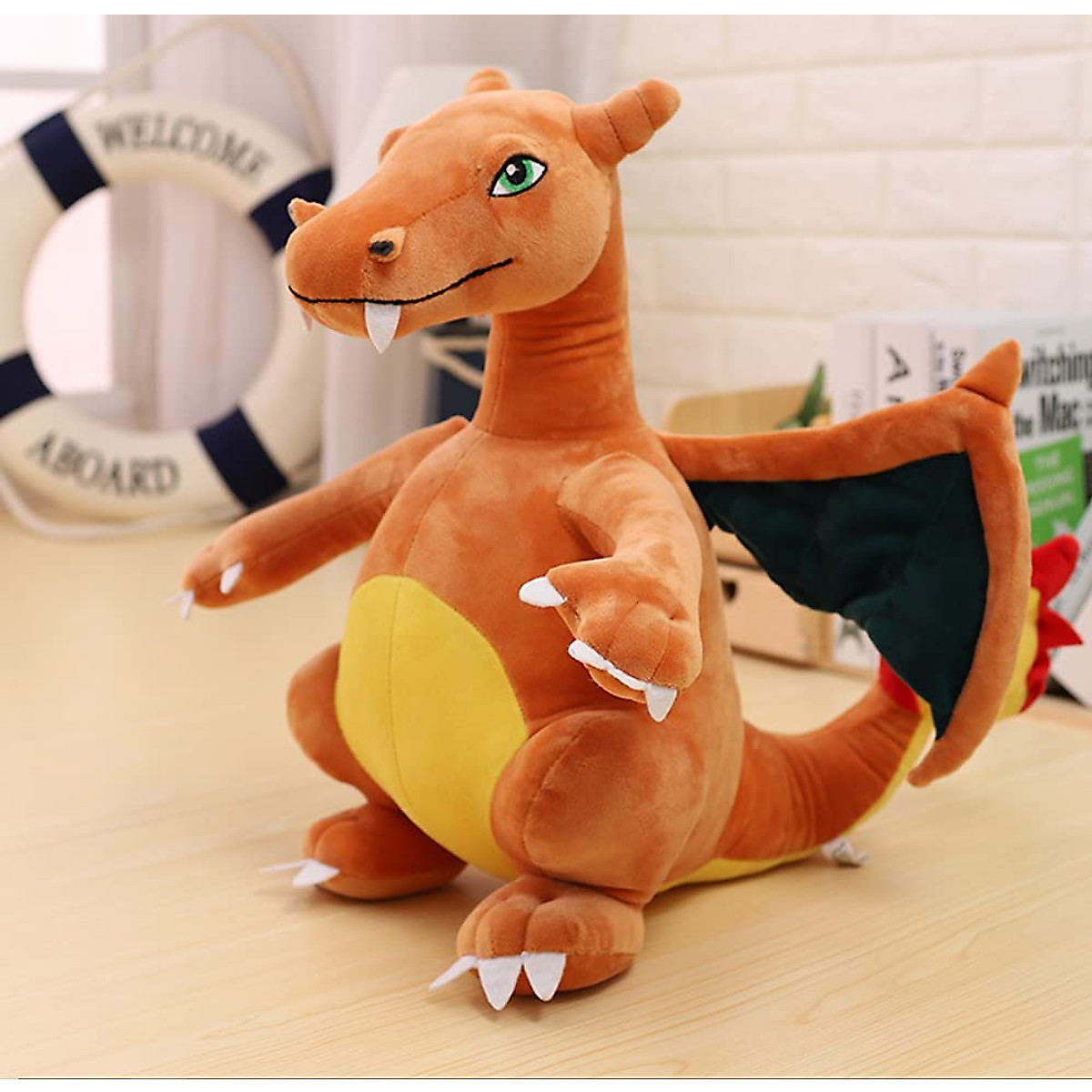 CHAOZI0Evil Winged, fire-Breathing Dragon Stuffed Animal Dinosaur Plush firedragon Toys, Throw Pillow, Role-Playing Game Fan Props (Orange Yellow)