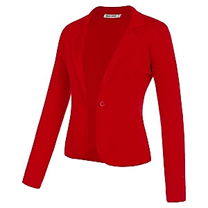 Women Knit Blazer Jackets Work Casual Long Sleeve Button Dressy Cardigan Cropped Sweater Blazer Red S
