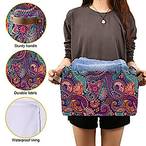 Storage Basket Cube Bohemian Paisley Purple Flower Large Collapsible Toys Storage Box Bin Laundry Organizer for Closet Shelf Nursery Kids Bedroom,15x11x9.5 in,1 Pack