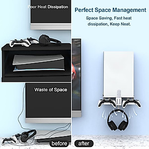 SWTOTK PS5 Wall Mount Kit with Charging Cable, 6-in-1 Playstation 5 (Disc & Digital) Metal Wall Stand with 2 Detachable Controller Hanging Bracket/Remote Box/Headset Hanger, w/Non-Slip Mat White