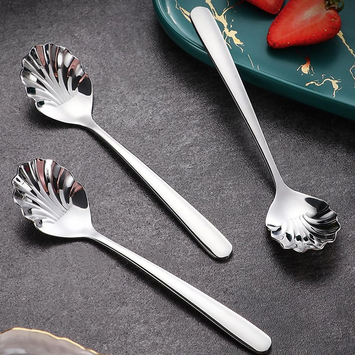 Csinos 304 Stainless Steel Spoon Shell Shape Flatware Spoon Dessert Spoon Set of 6