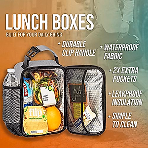 MAZFORCE Original Lunch Box Insulated Lunch Bag - Food Safe Durable Lunchbox for Men - BPA Free Small Reusable Lunch Bags for Adults, Teens, Boys, Women (Gray)