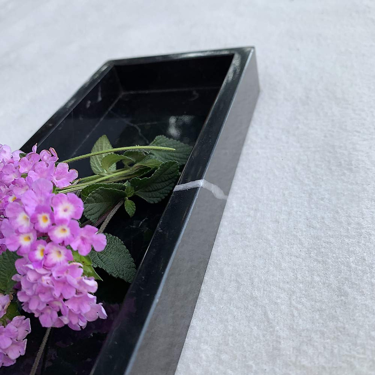 StonePlus Natural Marble Smooth Storage Countertop Tray for Seasonings, Utensils, Candles,Perfume (Black Marquina)