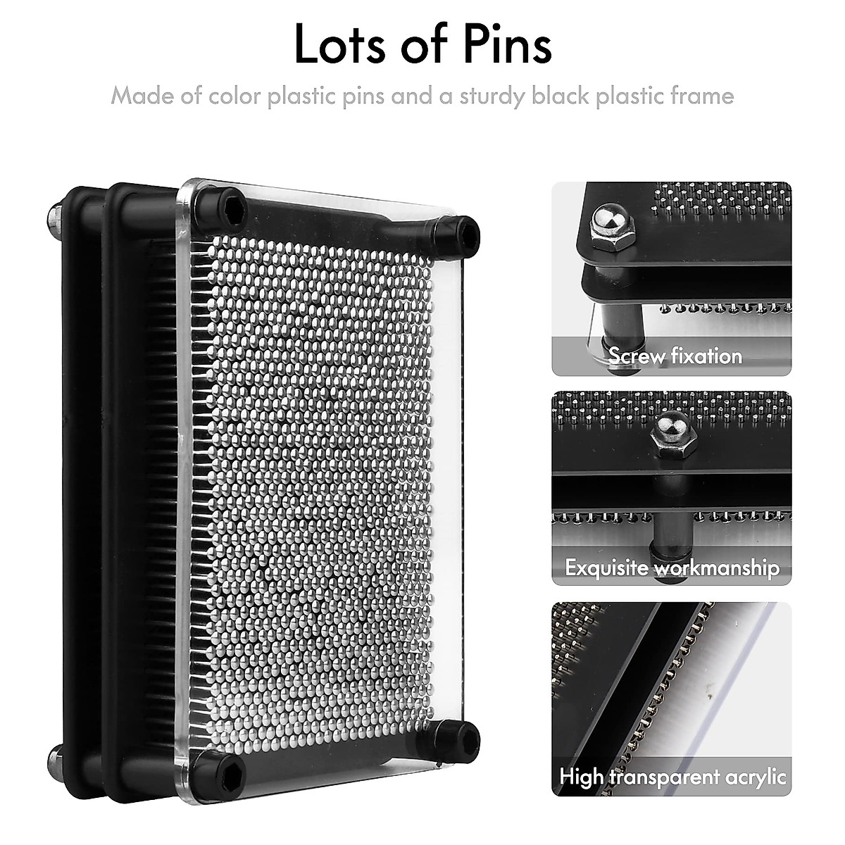 3D Pin Art Toy, Size 3.75” X 5” Unique Metal 3D Pin Art Board Impression Toy for Kids (Silver, Metal)