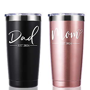 Dad Mom Est 2024 20 OZ Tumbler.Anniversary New Parents Pregnancy New Dad Mom Parents to be Gift.Father's Mother's Day Couples Gifts.New Dad New Mom Mom to Be Dad to Be Gifts.(Black&Rose Gold)