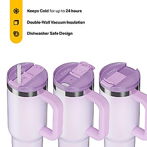 RTIC 30 oz Road Trip Tumbler Double-Walled Insulated Stainless Steel Portable Travel Coffee Mug Cup with Lid, Handle and Straw, Ceramic-Lined, Lavender Glitter