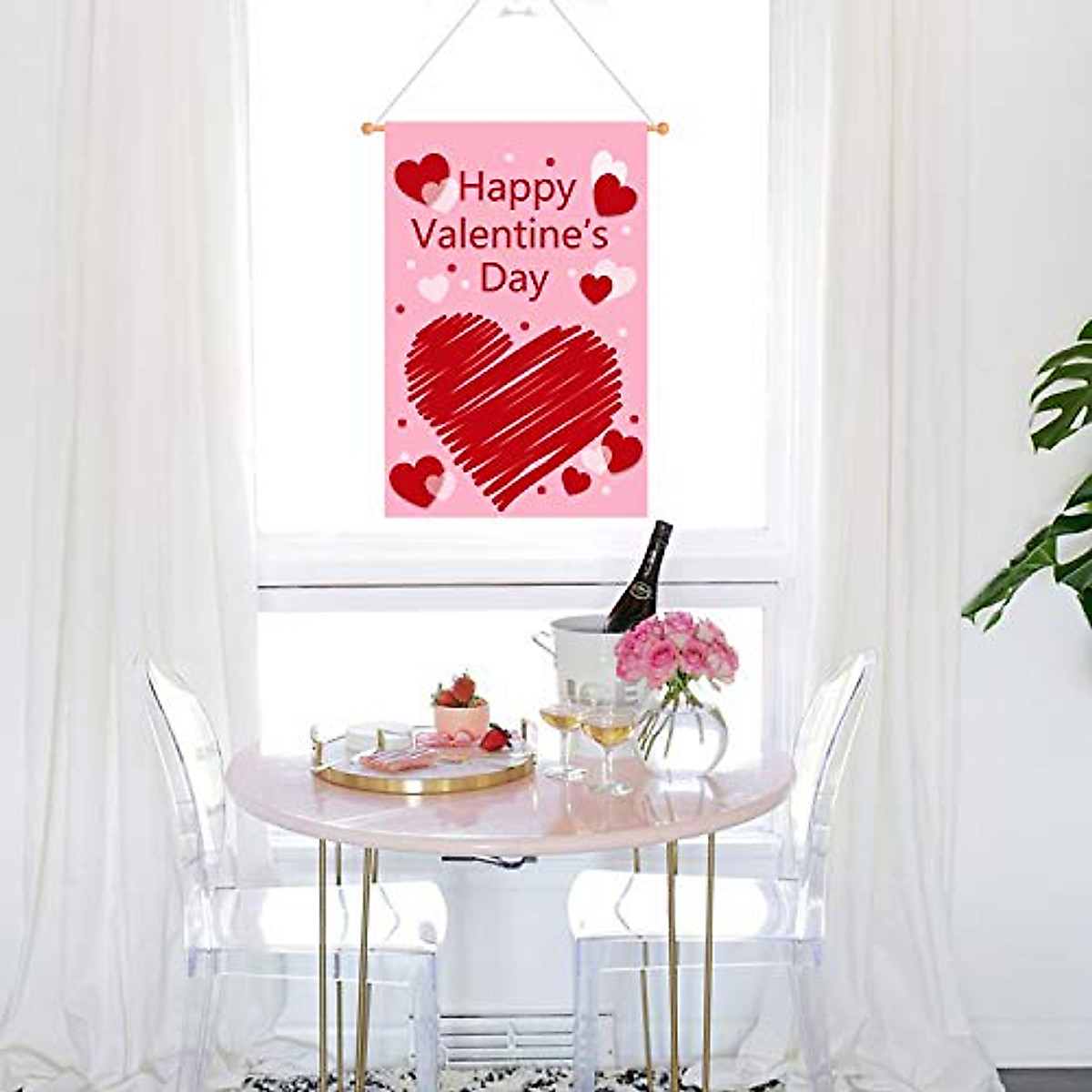 Happy Valentine Garden Flag Double Sided 12 X 18 Inch, Valentines Day Decorations for Garden Valentines Day Party Supplies