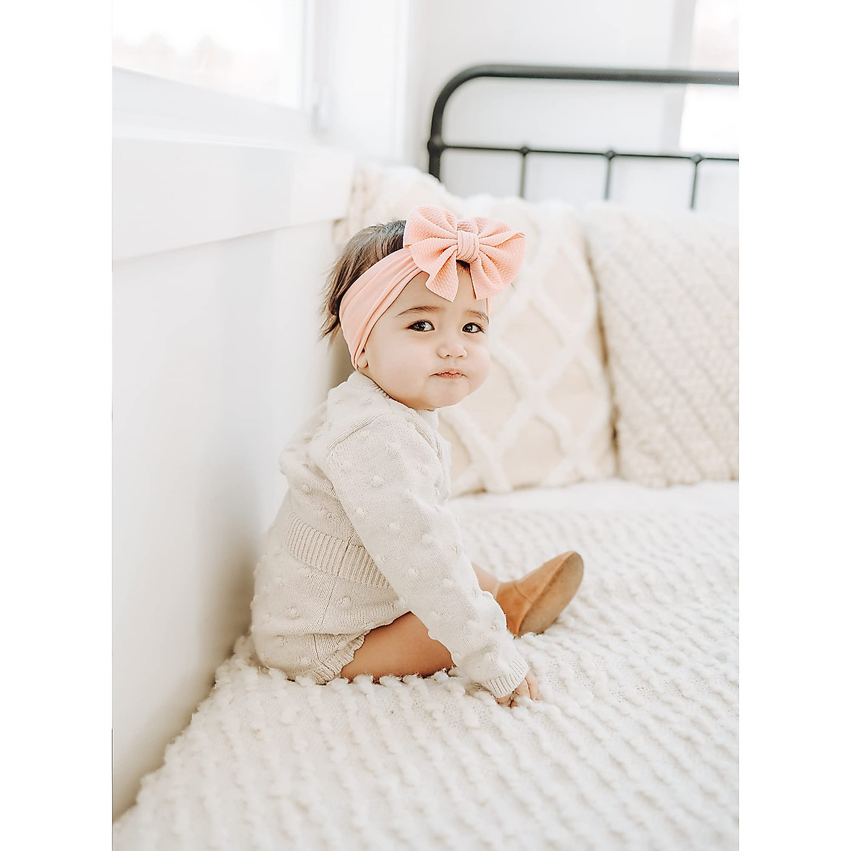 Prohouse Baby Headbands with Big Waffle Bows Nylon Hairbands Handmade Hair Accessories for Baby Girls Newborn Infant Toddlers Kids, Pack of 12