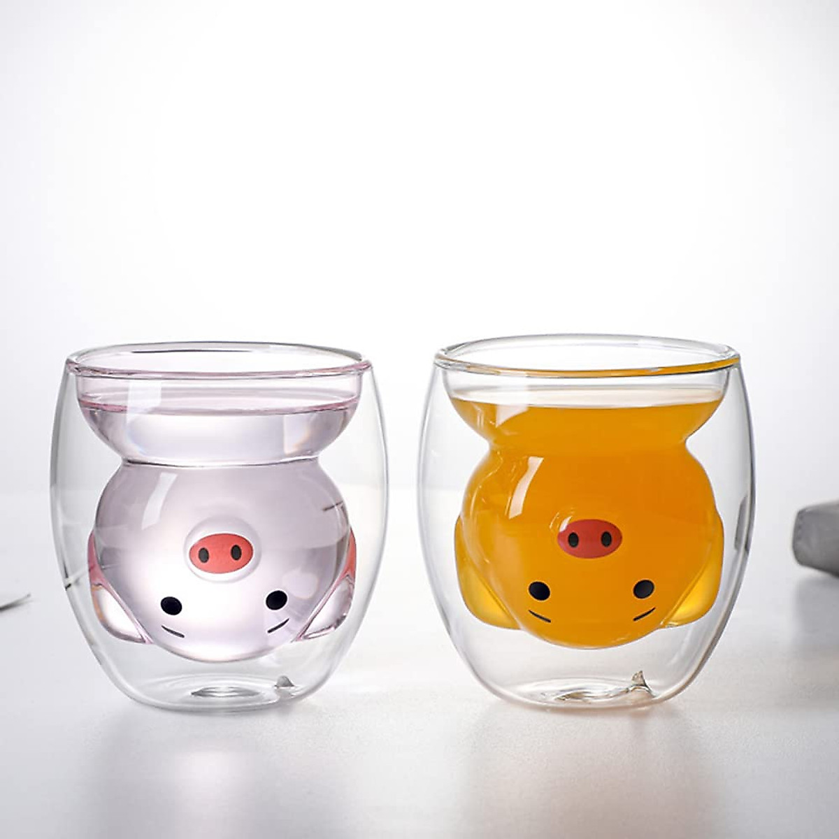 TREEWOO Creative Coffee Mug Cute White Pig Double Wall Milk Juice Tea Glass Cup Heat Resistant Drinkware Crystal Valentine's Day Gift