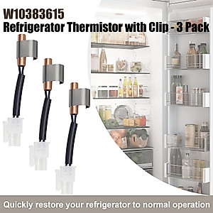 ZATUX 3 Pcs W10383615 Refrigerator Thermistor with Clip Compatible with Whir-lpool Freezers Replaces WPW10383615 AP6020675 PS11753994 EAP11753994 2118226
