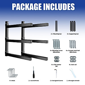 S&R PLKOP 3-Level Lumber Storage Rack, Wall Mounted Wood Organizer - 2 Pack, Black, Metal for Wood Storage & Lumber Racks