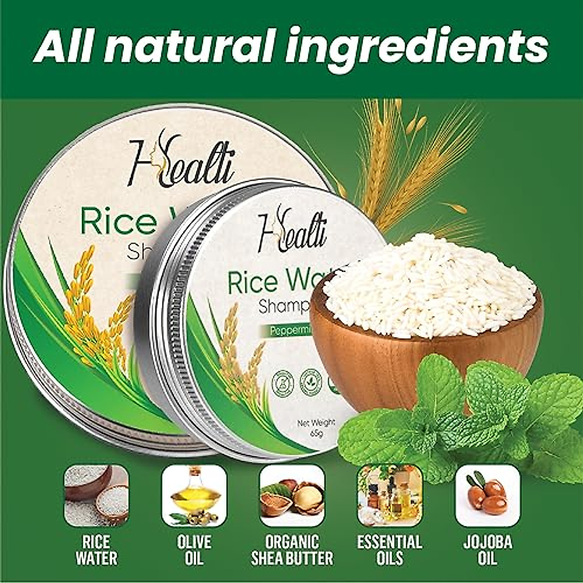 Healti Rice Water Shampoo and Conditioner - Rice Water for Hair Growth Moisturizing, Dry Damaged Hair, Vegan, pH Balance | Thickening Formula for Hair Loss Treatment