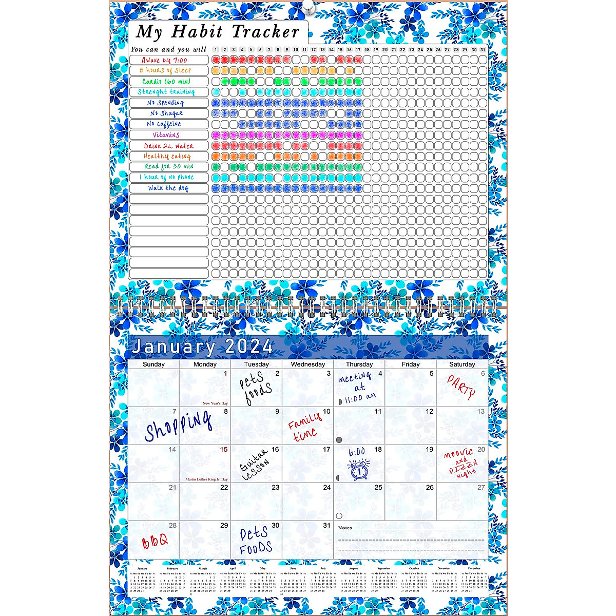 2024 Monthly Desktop/Wall Calendar/Planner - Habit Tracker - Daily, Weekly & Monthly Goal Motivational Habit Tracking Journal Inspirational - (Edition #022)