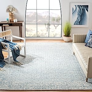 SAFAVIEH Abstract Collection Area Rug - 8' x 10', Blue & Ivory, Handmade Wool, Ideal for High Traffic Areas in Living Room, Bedroom (ABT342N)