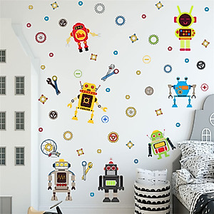 Robot Wall Sticker Kids Toy Cartoon Robot Sticker DIY Detachable Boy Bedroom Wall Sticker Decoration