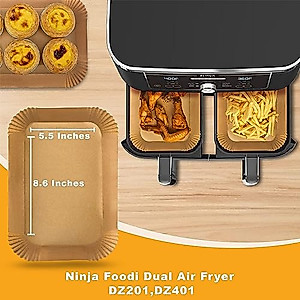ZeeLives 100Pcs Rectangular Air Fryer Liners for Ninja Dual, 8.6×5.5 inches (Fits 8-10 QT) Ninja Foodi Air Fryer Liners for Double Basket, Compatible with Ninja DZ201, Ninja DZ401 and Ninja DZ505
