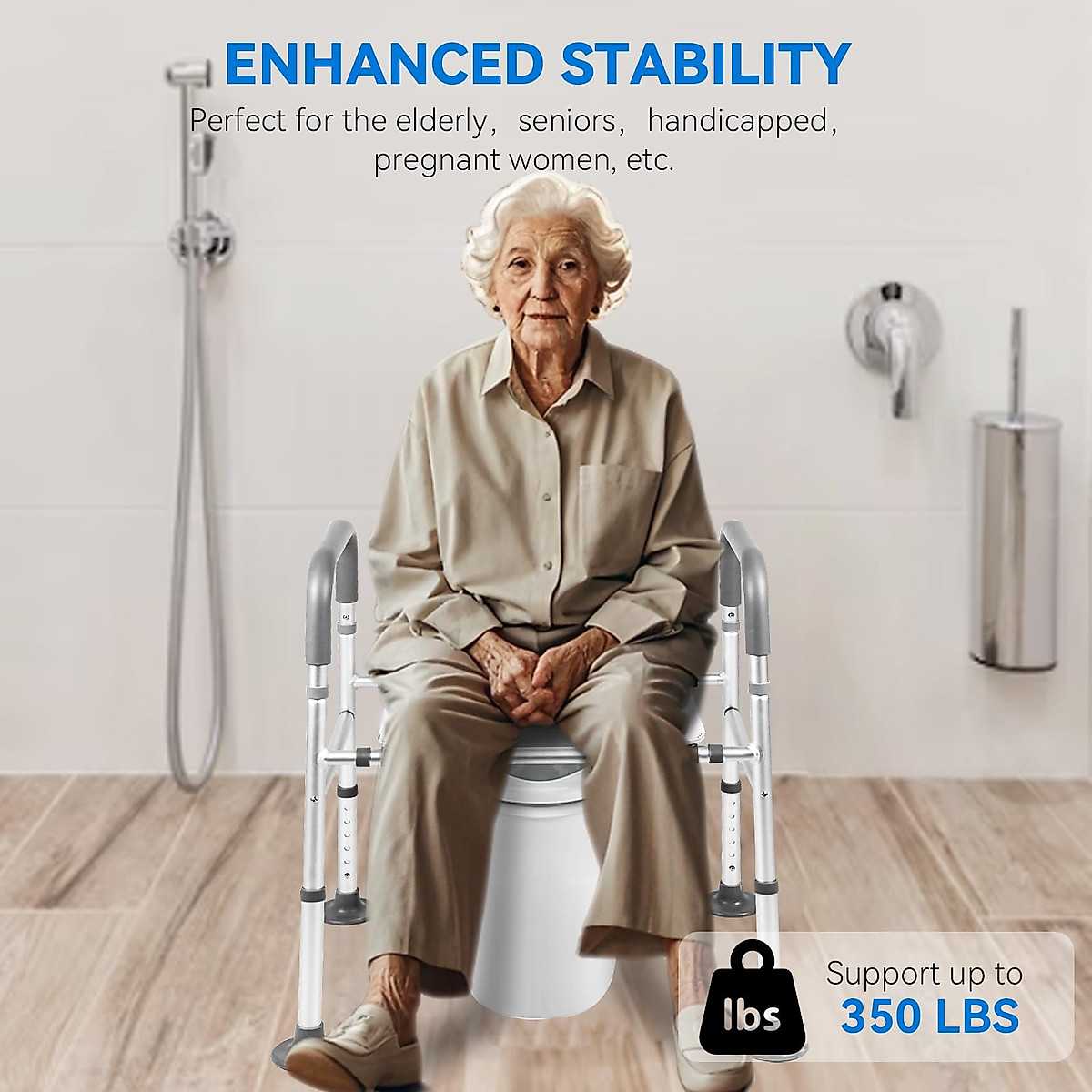 Arctikmint Raised Toilet Seat with Handles, Adjustable Commode Chair for Toilet with Arms, Toilet Seat Risers for Seniors, Shower Commode Chair, 350lb Handicap Toilet Seat