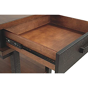 Signature Design by Ashley Stanah Rustic Rectangular End Table with 1 Drawer and Floor Shelf for Storage, Brown with Distressed Finish