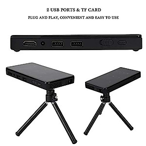 Smart Pocket Mini Projector,ASHATA 2.4G WiFi 4k HD Projector Support Bluetooth 4.0 Android6.0 OS USB TF Card for Home Cinema,Wireless Phone Connection for Movies, Presentations,Gaming,Phone(Black)